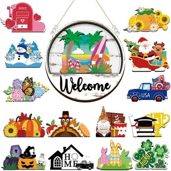 Holiday | Interchangeable Welcome Sign For Front Door Seasonal Welcome ...